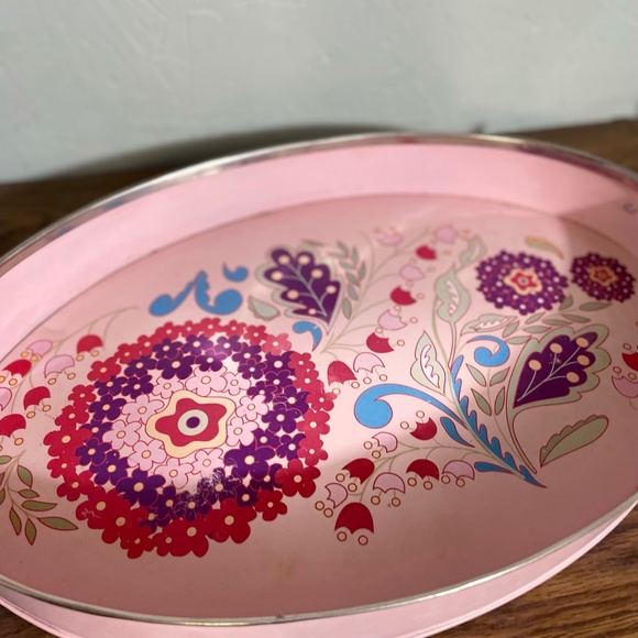 Accents | Metal Pink Tray With Floral Print | Poshmark